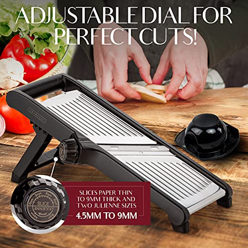 Gramercy Kitchen Co. Adjustable Stainless Steel Mandoline Food Slicer - Comes with One Pair Cut-Resistant Gloves || Vegetable Chopper Onion Slicer Potato Slicer Chip French Fry Julienne Slicer