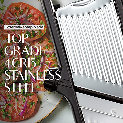 Gramercy Kitchen Co. Adjustable Stainless Steel Mandoline Food Slicer - Comes with One Pair Cut-Resistant Gloves || Vegetable Chopper Onion Slicer Potato Slicer Chip French Fry Julienne Slicer