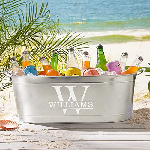 Let's Make Memories Personalized Beverage Tub - Custom Beverage Tub - Customize with Name & Initial - Galvanized Drink Tub - 20 ¾”L x 11 ¾”W x 7” H - 5.5 Gallons