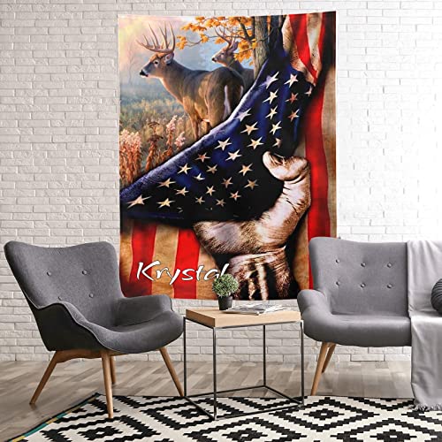 XOZOTY Personalized American Flag Deer Hunter Maple Leaf Baby Blanket with Name Text Custom Newborns Infants Swaddling Blankets for Boys &Girls Shower Birthday Gift 30 X 40 inches