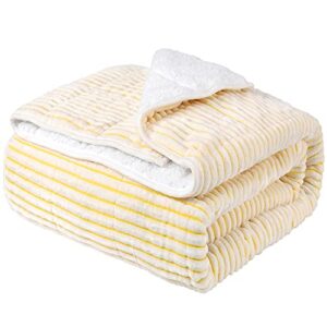 lofus ribbed sherpa fleece weighted blanket 60x80 inch 20lbs, white&lemon