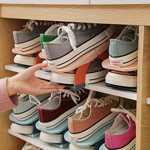 BDSJBJ 2PCS Shoe Slots Organizer,Adjustable Shoe Stacker Space Saver Easy Shoe Organizer Shoe Stacker Organizer Double Layer Shoe Rack Organizer Holder for Closet