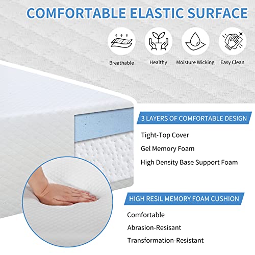 CL.HPAHKL 8 inch Gel Memory Foam Mattress Comfort Queen Mattress Medium Firm Mattresses Bed-in-a-Box CertiPUR-US Certified for Cool Sleep & Pressure Relief, White