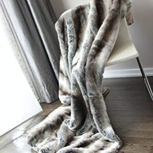 Luxury Faux Fur Oversized Throw Blanket with Plush Velvet Reverse, Fox Lynx or Gray Mink (Chinchilla X-Long)