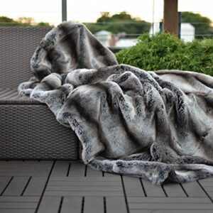 Luxury Faux Fur Oversized Throw Blanket with Plush Velvet Reverse, Fox Lynx or Gray Mink (Chinchilla X-Long)