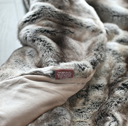 Luxury Faux Fur Oversized Throw Blanket with Plush Velvet Reverse, Fox Lynx or Gray Mink (Chinchilla X-Long)