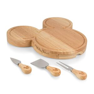 toscana disney mickey mouse head shaped cheese board and knife set, charcuterie board set, wood cutting board with cheese knives, (parawood)