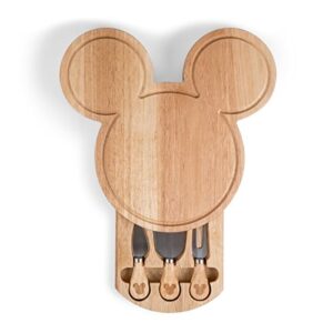 TOSCANA Disney Mickey Mouse Head Shaped Cheese Board and Knife Set, Charcuterie Board Set, Wood Cutting Board with Cheese Knives, (Parawood)