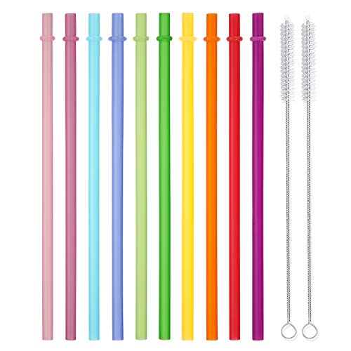 Hiware 52 Pcs Reusable Plastic Straws for Tumbler, Mason Jars, Cupture/Maars Acrylic, YETI/RTIC, Starbucks, Tervis, - 10.25" Extra Long 10 Colors Replacement Drinking Straws with 2 Cleaning Brushes