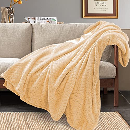 inhand Fleece Throw Blankets, Super Soft Flannel Cozy Blankets for Adults, Washable Lightweight Fuzzy Blanket for Couch Sofa Bed Office, Throw Size Warm Plush Blankets for All Season (50"×60",Cream)