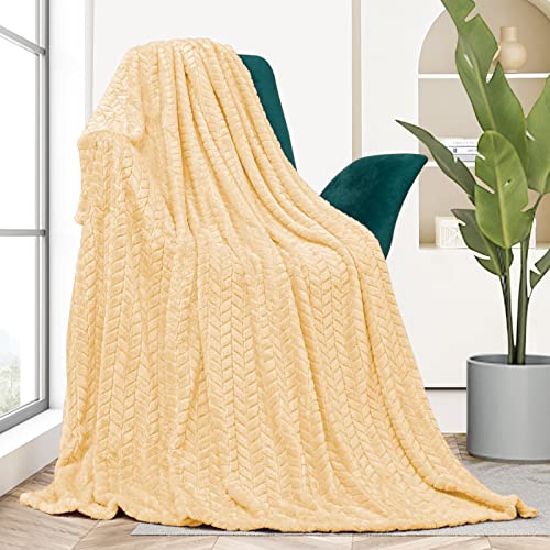 inhand Fleece Throw Blankets, Super Soft Flannel Cozy Blankets for Adults, Washable Lightweight Fuzzy Blanket for Couch Sofa Bed Office, Throw Size Warm Plush Blankets for All Season (50"×60",Cream)