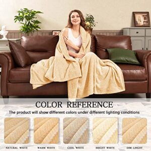 inhand Fleece Throw Blankets, Super Soft Flannel Cozy Blankets for Adults, Washable Lightweight Fuzzy Blanket for Couch Sofa Bed Office, Throw Size Warm Plush Blankets for All Season (50"×60",Cream)