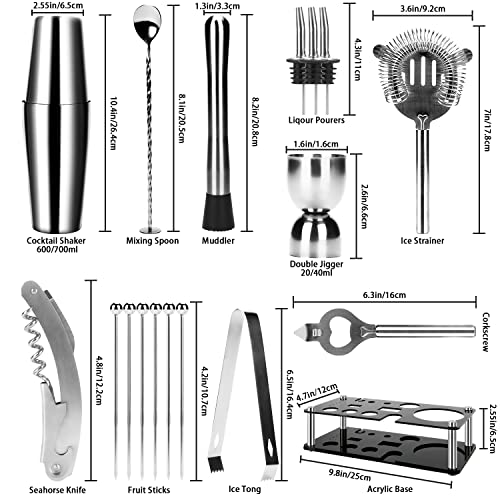 Cocktail Shaker Set, Cocktail Shaker, 𝟮𝟬𝟮𝟯 𝗡𝗲𝘄 20 PCS Bar Set Cocktail Shaker Set, Bartender Kit, Cocktail Set, Bar Tools Bartender Tool Kit,Cocktail Maker Machine with Shaker Set Bartender Kit