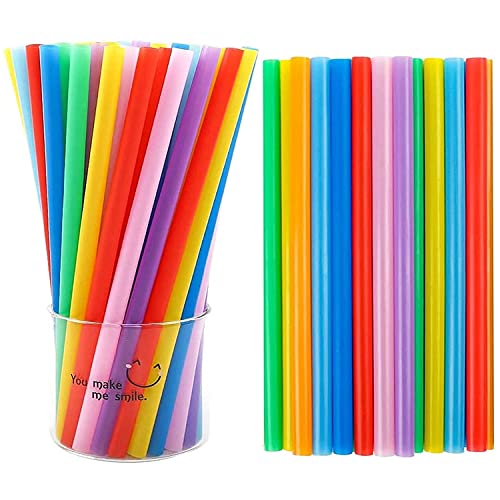 Tomnk 200 Pack Extra Wide Jumbo Smoothie Straws, 8.25 Inch Milkshake Boba Disposable Straws in Assorted Bright Colors