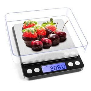 kitchen digital food scale, high accuracy mini food scales digital weight grams and oz for cooking, baking, jewelry, tare function, 2 trays, lcd display (3000g/0.1g)