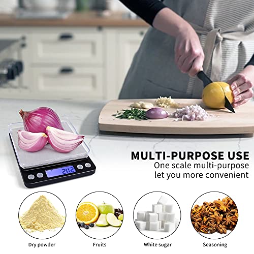 Kitchen Digital Food Scale, High Accuracy Mini Food Scales Digital Weight Grams and Oz for Cooking, Baking, Jewelry, Tare Function, 2 Trays, LCD Display (3000g/0.1g)