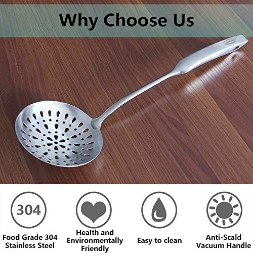 Skimmer Slotted Spoon, [Rustproof, Integral Forming, Durable] Newness 304 Stainless Steel Slotted Spoon with Vacuum Ergonomic Handle, Comfortable Grip Design Strainer Ladle for Kitchen, 14.96 Inches