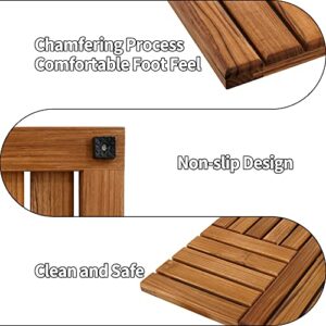 Utoplike Teak Wood Bath Mat, 31.8 x 20 inch Large Wooden Shower Mat for Bathroom and Shower Caddy Corner 2 Tier Bathroom Organizer Countertop