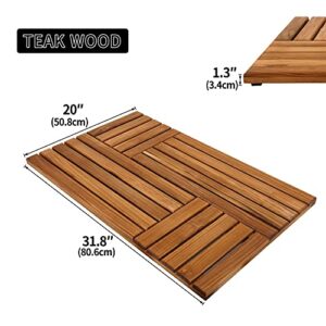 Utoplike Teak Wood Bath Mat, 31.8 x 20 inch Large Wooden Shower Mat for Bathroom and Shower Caddy Corner 2 Tier Bathroom Organizer Countertop