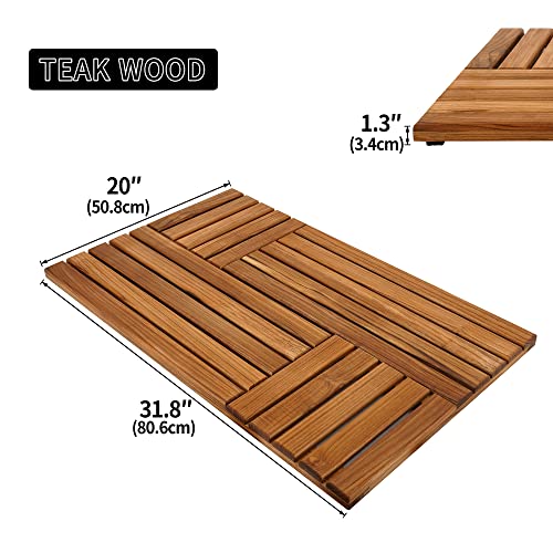 Utoplike Teak Wood Bath Mat, 31.8 x 20 inch Large Wooden Shower Mat for Bathroom and Shower Caddy Corner 2 Tier Bathroom Organizer Countertop