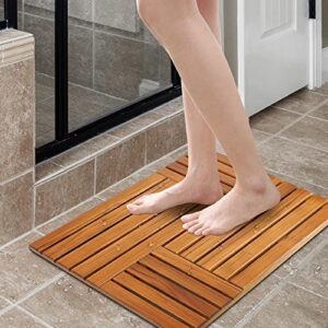 Utoplike Teak Wood Bath Mat, 31.8 x 20 inch Large Wooden Shower Mat for Bathroom and Shower Caddy Corner 2 Tier Bathroom Organizer Countertop