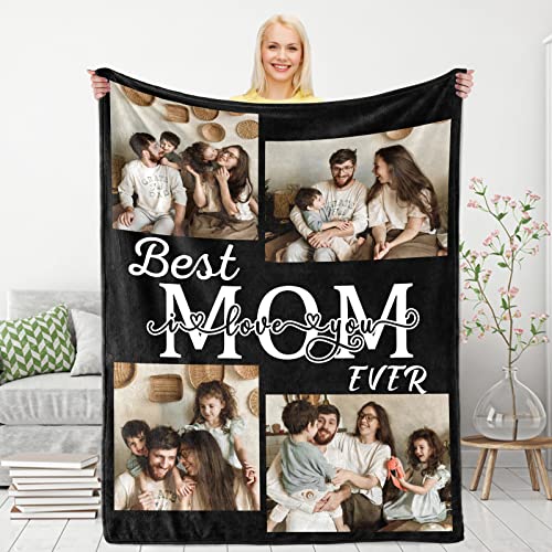 Ecautly Personalized Mom Gifts for Mothers Day, Custom Blankets with Photos, Gifts for Mom From Daughter, Gifts for Anniversary Mom Birthday Gifts, Personalized Picture Blanket, I Love You Mom Blanket