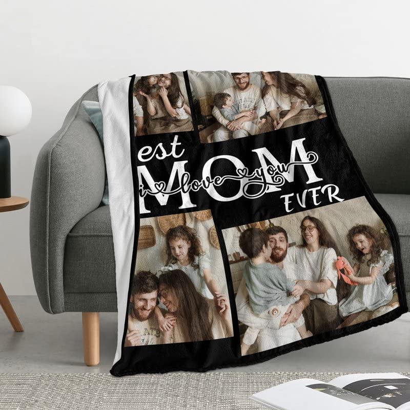 Ecautly Personalized Mom Gifts for Mothers Day, Custom Blankets with Photos, Gifts for Mom From Daughter, Gifts for Anniversary Mom Birthday Gifts, Personalized Picture Blanket, I Love You Mom Blanket