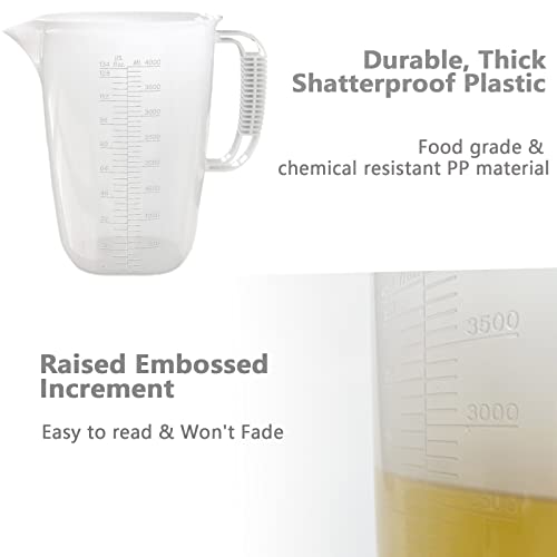 1 Gallon Measuring Pitcher-Convenient Conversion Chart,134oz Extra Large Plastic Measuring Cup-Strong Food Grade Material,Graduated Mixing Pitcher Great for Lawn,Pool Chemicals, Motor Oil and Fluids