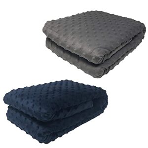 barmy weighted lap blanket (48x24 inches, 6 lbs) cool gray and navy blue bundle, weighted lap pad with cotton inner blanket and removable cover for adults and kids, weighted throw blanket