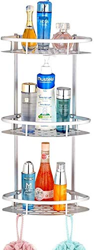 Shower Corner Shelf, Aluminum 3 Tier Wall Mount Bathroom Shower Caddy Rack 44Lbs Maximum Load Storage Baskets Organizer for Home Bathroom Toilet Dorm Kitchen, 22.04 x 9.05 x 11.81 inch