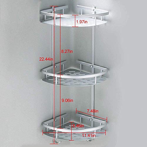 Shower Corner Shelf, Aluminum 3 Tier Wall Mount Bathroom Shower Caddy Rack 44Lbs Maximum Load Storage Baskets Organizer for Home Bathroom Toilet Dorm Kitchen, 22.04 x 9.05 x 11.81 inch