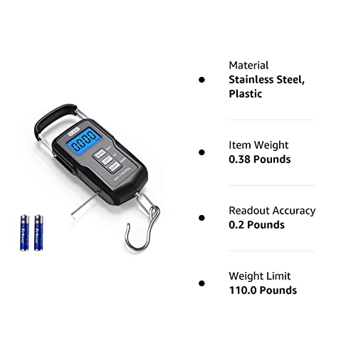 [Upgraded]FS01 Fishing Scale, Dr.meter 110lb/50kg Digital Hanging Scale with Storage Function and Numerical Comparison, Backlit LCD Display, Measuring Tape and 2 AAA Batteries Included