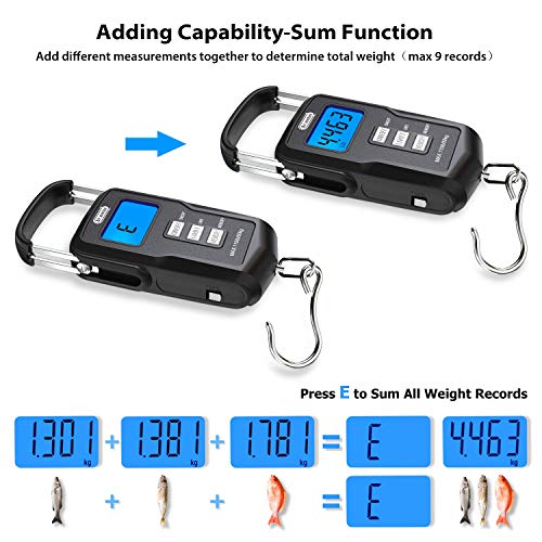 [Upgraded]FS01 Fishing Scale, Dr.meter 110lb/50kg Digital Hanging Scale with Storage Function and Numerical Comparison, Backlit LCD Display, Measuring Tape and 2 AAA Batteries Included