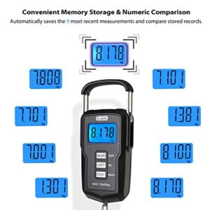 [Upgraded]FS01 Fishing Scale, Dr.meter 110lb/50kg Digital Hanging Scale with Storage Function and Numerical Comparison, Backlit LCD Display, Measuring Tape and 2 AAA Batteries Included