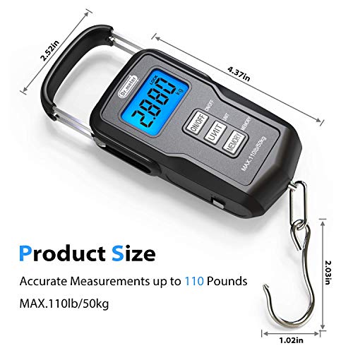 [Upgraded]FS01 Fishing Scale, Dr.meter 110lb/50kg Digital Hanging Scale with Storage Function and Numerical Comparison, Backlit LCD Display, Measuring Tape and 2 AAA Batteries Included