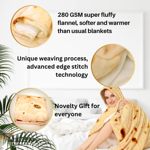 RCK Hawaii ,Tortilla Blanket, Burrito Throw Blanket, Novelty Funny Taco Tortilla Blanket, Comfy Flannel Fleece 71 Inch Tortilla Throw Blanket for Kids Adults Funny Cool Birthday Gifts