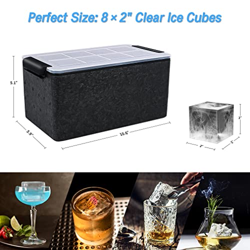 TINANA Clear Ice Maker, Upgrade 2 Inch Clear Ice Cube Tray Make 8 Large Square Ice Cubes, Crystal Clear Ice Cube Maker for Cocktail, Whiskey & Bourbon Drinks, Gifts for Men