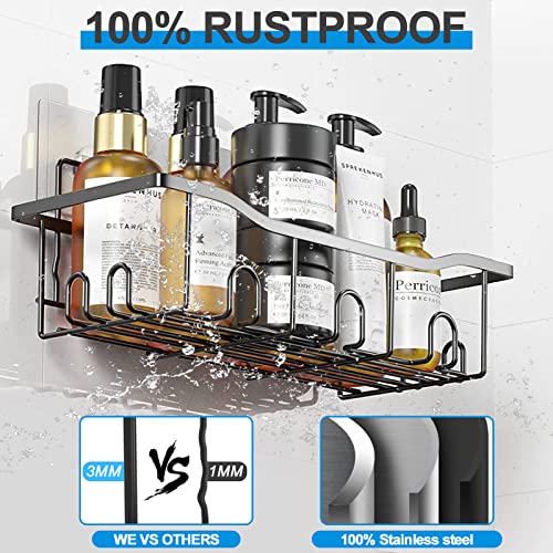 Woseito 3-Pack Shower Caddy, Adhesives Bathroom Organizers With Soap Dish Holder， No Drilling Shower Shelf, Stainless Steel Shower Rack With Hooks, Mounted for Bathroom & Toilet Table (Matte Black)