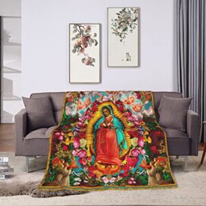 our lady of guadalupe fleece blanket throw blanket, ultra-soft cozy micro fleece blanket for sofa, couch, bed, camping, travel, & car use-all seasons suitable50 x40