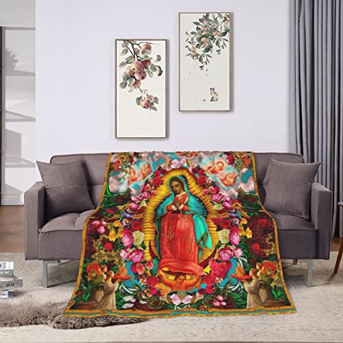 Our Lady of Guadalupe Fleece Blanket Throw Blanket, Ultra-Soft Cozy Micro Fleece Blanket for Sofa, Couch, Bed, Camping, Travel, & Car Use-All Seasons Suitable50 X40