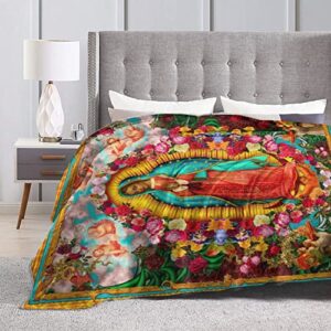 Our Lady of Guadalupe Fleece Blanket Throw Blanket, Ultra-Soft Cozy Micro Fleece Blanket for Sofa, Couch, Bed, Camping, Travel, & Car Use-All Seasons Suitable50 X40