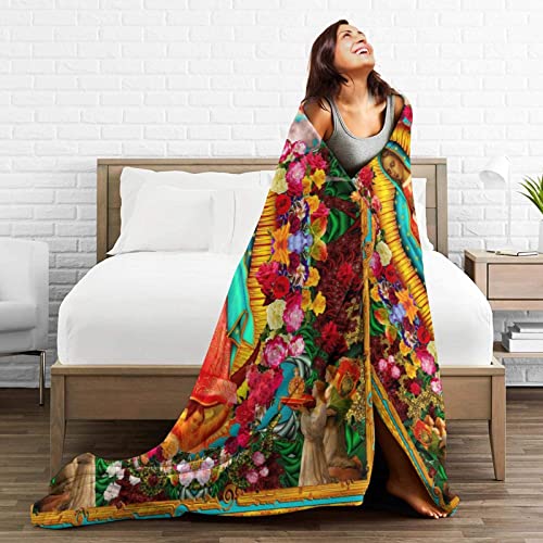 Our Lady of Guadalupe Fleece Blanket Throw Blanket, Ultra-Soft Cozy Micro Fleece Blanket for Sofa, Couch, Bed, Camping, Travel, & Car Use-All Seasons Suitable50 X40