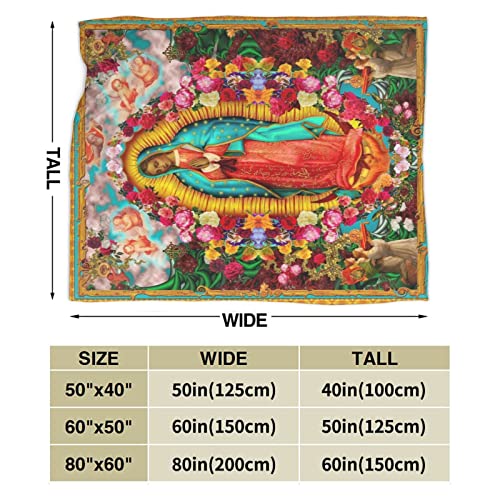 Our Lady of Guadalupe Fleece Blanket Throw Blanket, Ultra-Soft Cozy Micro Fleece Blanket for Sofa, Couch, Bed, Camping, Travel, & Car Use-All Seasons Suitable50 X40