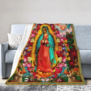 Our Lady of Guadalupe Fleece Blanket Throw Blanket, Ultra-Soft Cozy Micro Fleece Blanket for Sofa, Couch, Bed, Camping, Travel, & Car Use-All Seasons Suitable50 X40