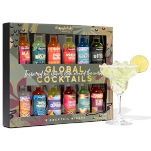 thoughtfully cocktails, global cocktail mixer set, vegan and vegetarian, flavors margarita, moscow mule and more, set of 12 (contains no alcohol)