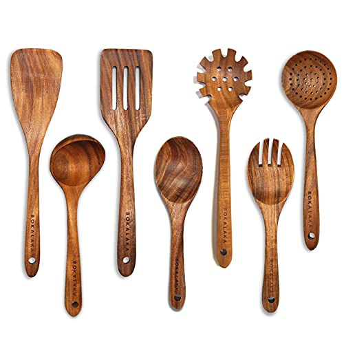 Wooden Spoons for Cooking,7Pcs Wooden Utensils for Cooking Teak Wooden Kitchen Utensil Set Wooden Cooking Utensils Wooden Spatula for Cooking