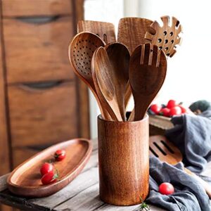 Wooden Spoons for Cooking,7Pcs Wooden Utensils for Cooking Teak Wooden Kitchen Utensil Set Wooden Cooking Utensils Wooden Spatula for Cooking