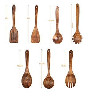 Wooden Spoons for Cooking,7Pcs Wooden Utensils for Cooking Teak Wooden Kitchen Utensil Set Wooden Cooking Utensils Wooden Spatula for Cooking