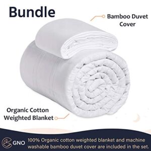 GNO Premium Adult Weighted Blanket & Removable Bamboo Cover - (15 Lbs - 48''x72'' Full Size) - 100% Oeko Tex Certified Cooling Cotton & Glass Beads - Organic Heavy Blanket - Designed in USA - White