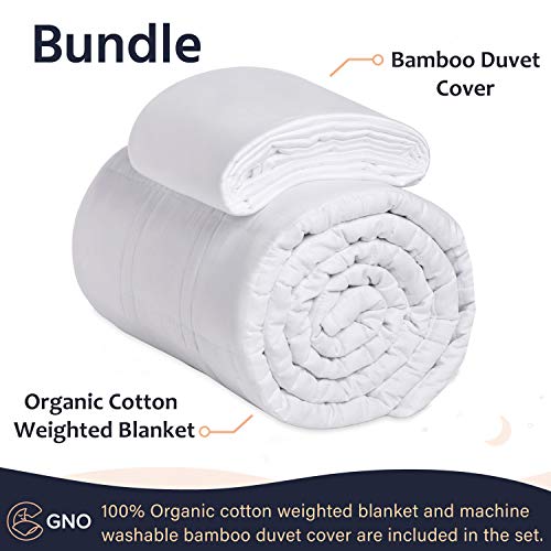 GNO Premium Adult Weighted Blanket & Removable Bamboo Cover - (15 Lbs - 48''x72'' Full Size) - 100% Oeko Tex Certified Cooling Cotton & Glass Beads - Organic Heavy Blanket - Designed in USA - White